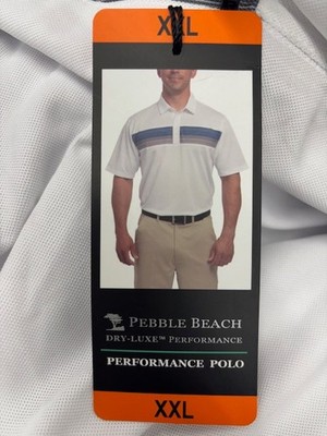 Pebble Beach Men's Dry-Luxe Performance Golf Polo Shirt(WHITE/BLUE XXL ...