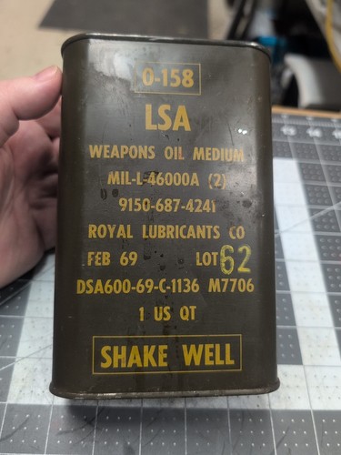 LSA - Lubricant Small Arms 0-158 WEAPONS OIL FEB 69 U.S. ARMY 1 US QT ...