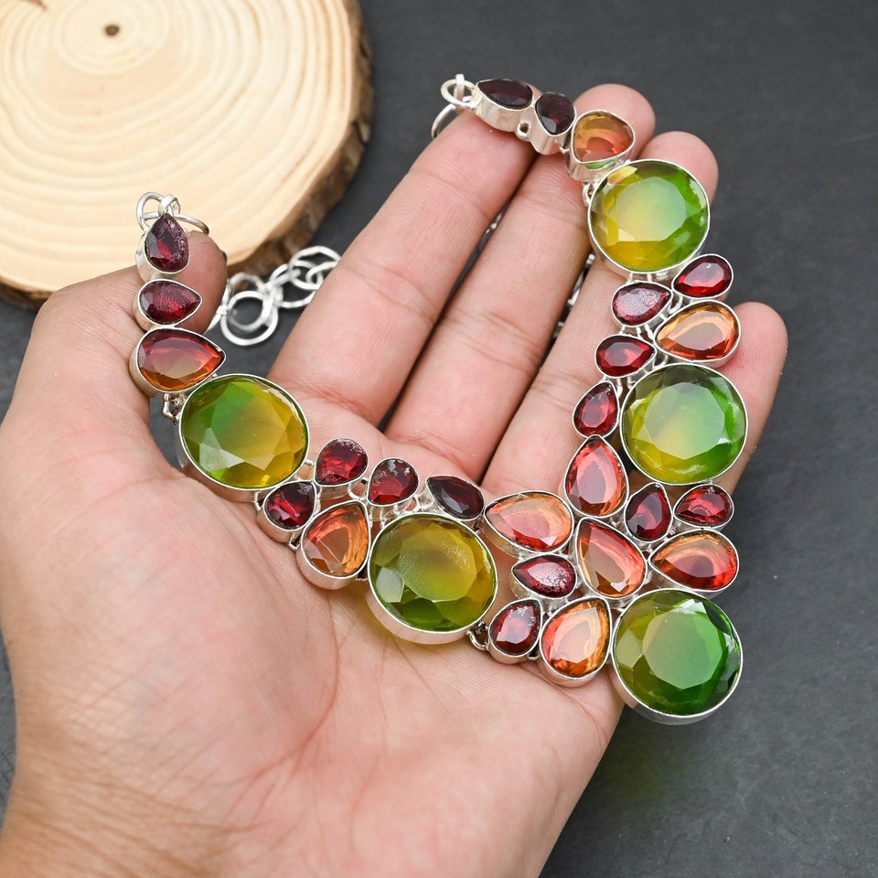 Bi-Color Tourmaline Garnet Gemstone 925 Sterling Silver Jewelry ...