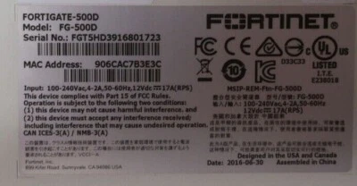 Fortinet Fortigate 500D FG-500D 8x 1GbE RJ45 | Grelly UK