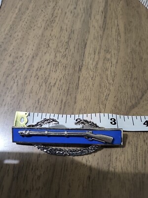 Vintage sterling rifle pin with laurel leaves, blue background | eBay