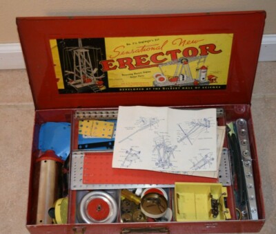 Vintage Erector Sets Over 275 Parts in Metal Erector Box comes with ...