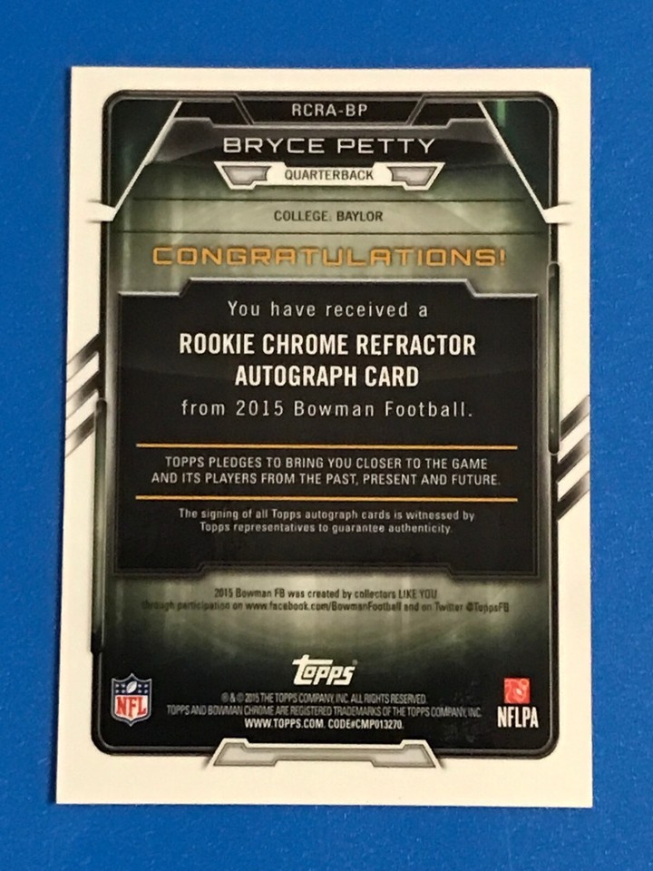 BRYCE PETTY - 2015 BOWMAN CHROME - RC ROOKIE AUTOGRAPH | eBay