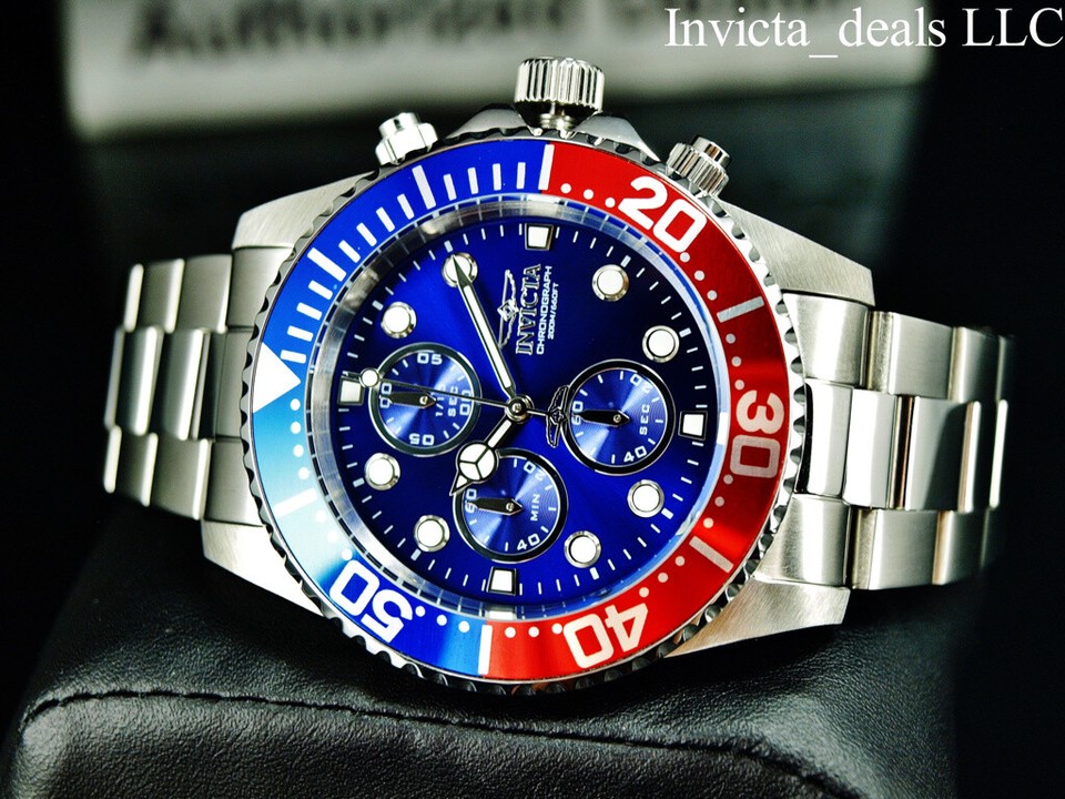 Invicta Men's 43mm PRO DIVER PILOT Chronograph Blue Dial Red & Blue ...
