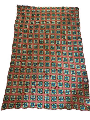 Granny Square Large Afghan 62”x88” Vintage Orange Yellow Blue And Gold ...