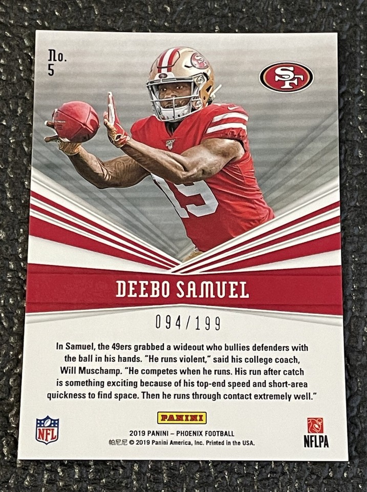 🔥DEEBO SAMUEL 2019 PHOENIX CATCHING FIRE PINK ROOKIE CARD #'d 94/199!🔥 ...
