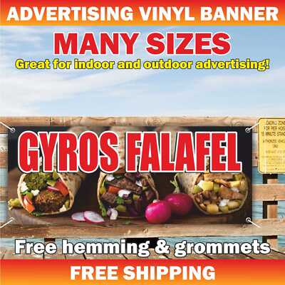 GYROS FALAFEL Advertising Banner Vinyl Mesh Sign Greek Food Cafe Market ...
