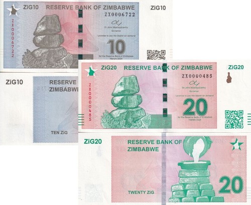 Zimbabwe SET 2 Pcs 10 20 ZiG 2024 P 110 111 Replacement ZX Prefix UNC ...