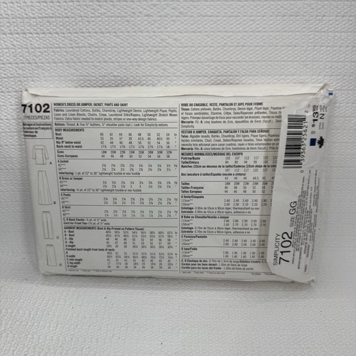 Simplicity 7102 Womans Jumper Dress Pants Skirt Shirt Pattern 26W-32W ...