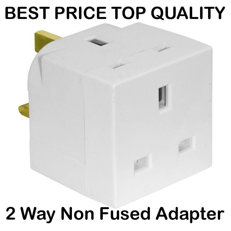 2 WAY 3 PIN ADAPTER SOCKET HOUSEHOLD MULTI PLUG UK MAINS 3AMP DOUBLE ...