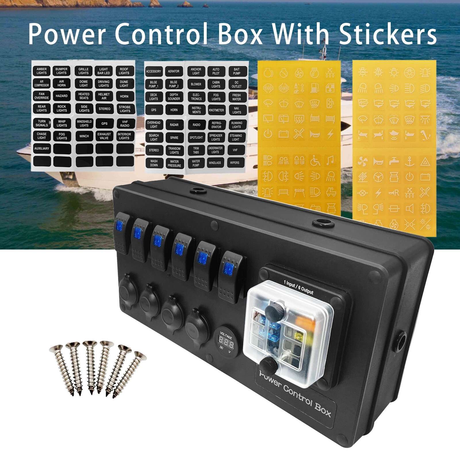 6Gang Rocker Switch Panel Box 12V/24V USB Power Control Box with Fuse ...