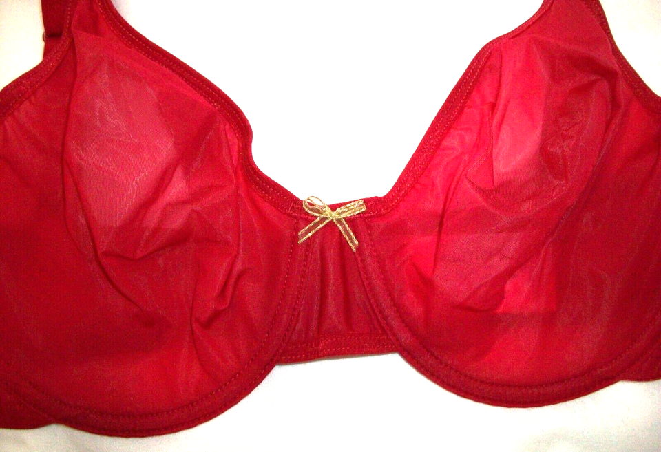 SEXY NWOT WARNERS 36C COMPLETE SHEER DARKER RED STRETCH U/W DEMI BRA ...