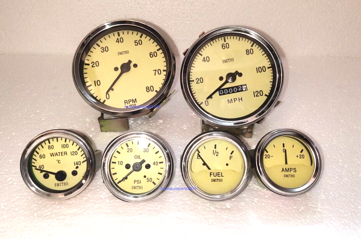 Smiths kit -Elec Temp Oil Fuel Amp Gauge 0-120MPH Speedo 0-80 RPM 100mm ...