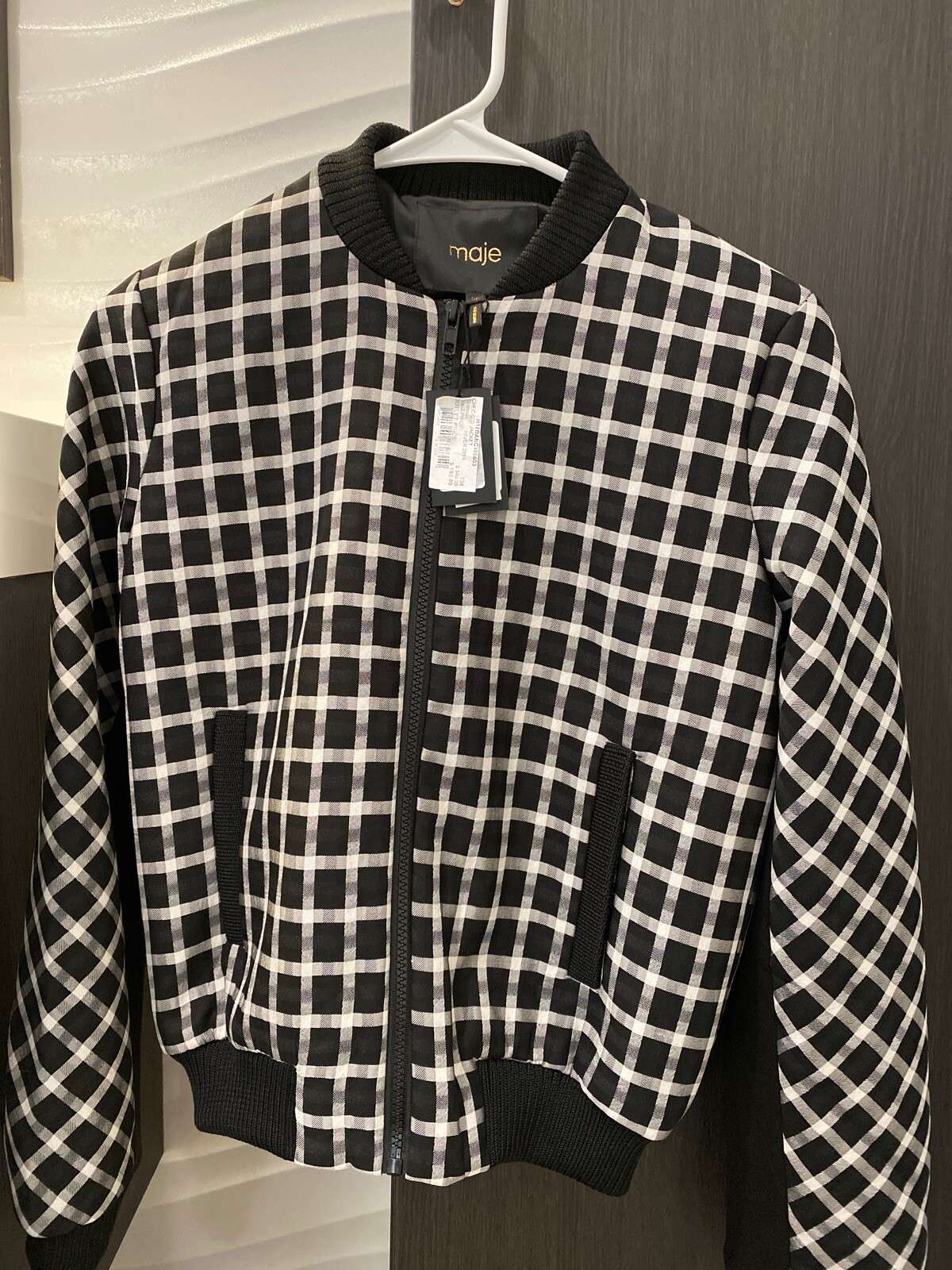 NWT MAJE CHECK PLAID BOMBER JACKET Sz38 Reg $340 | eBay