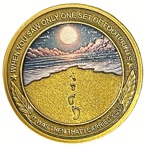 Footprints in the Sand LARGE MEDAL Matthew 11:28 COME AND I WILL GIVE ...
