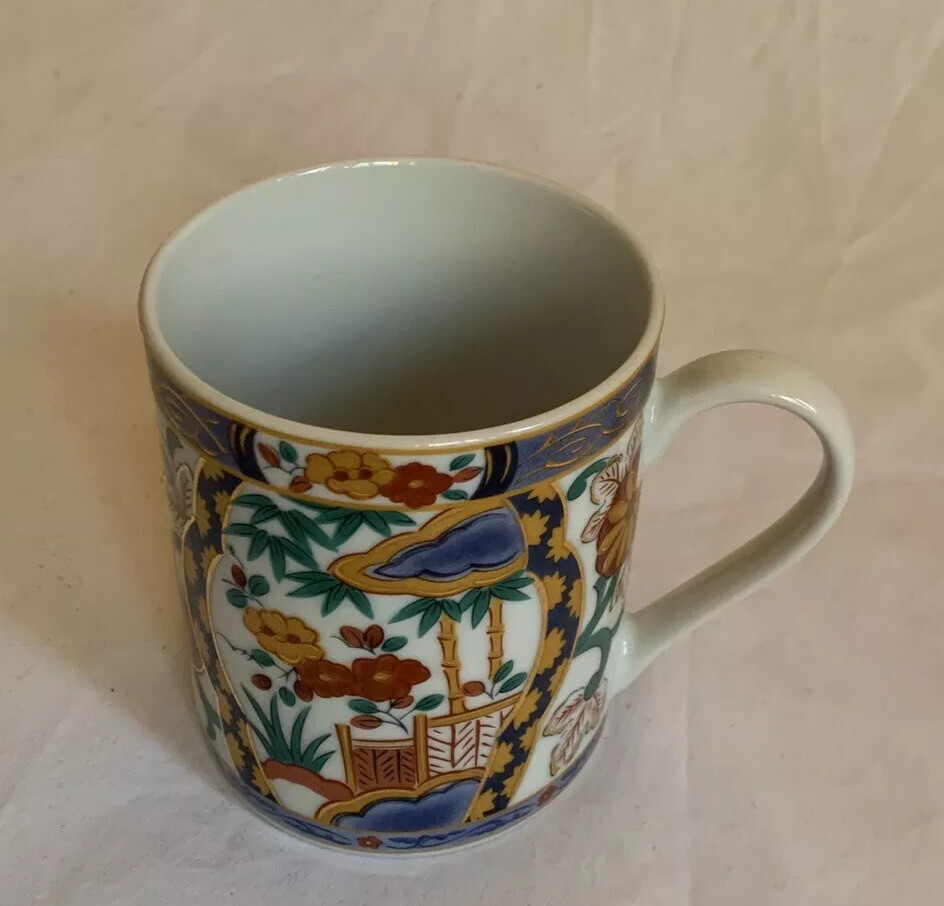 IMARI GOHAN Asian China Coffee Tea Mug Cup Floral Gardens Gold Outlines ...