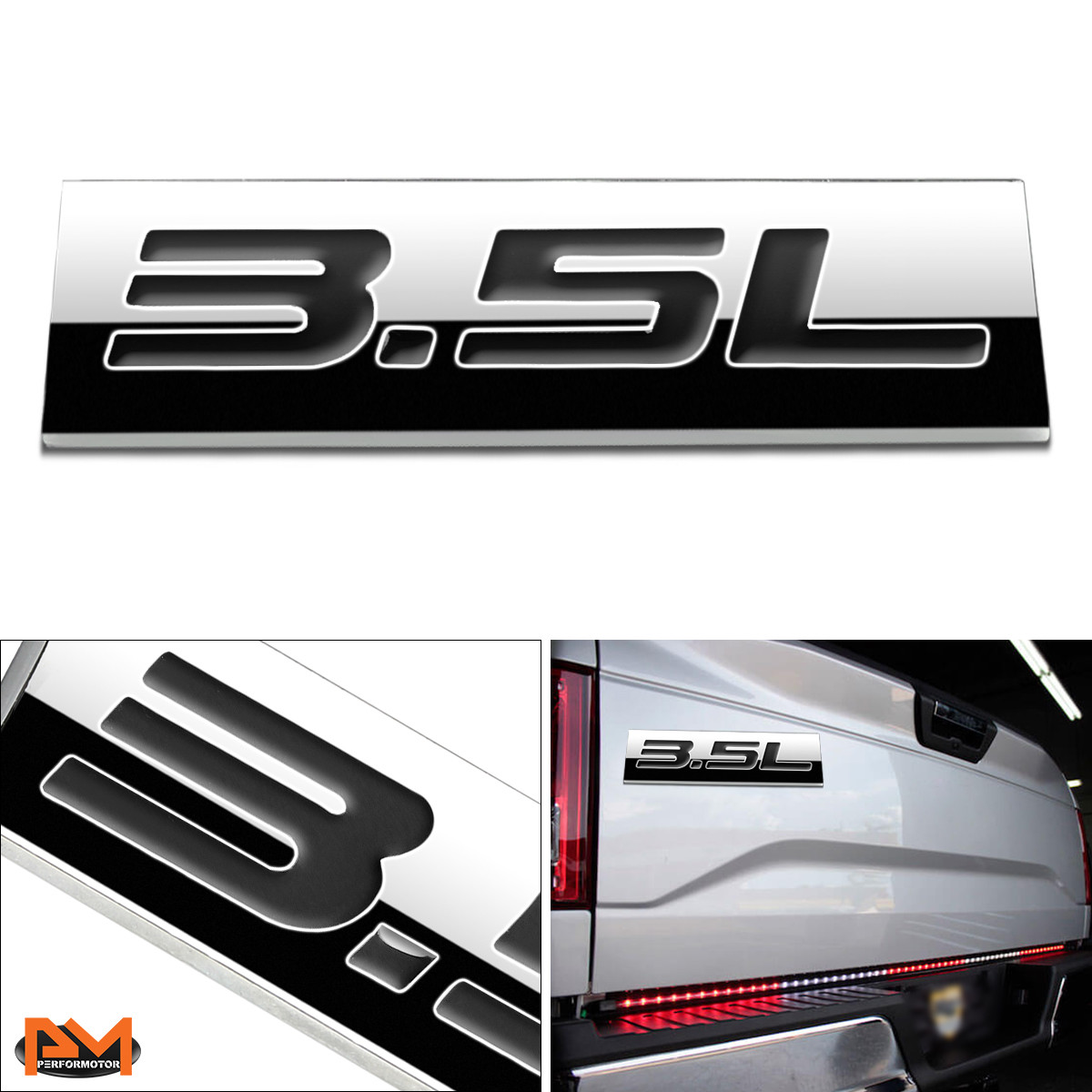 "3.5L" Polished Metal 3D Decal Black Emblem Exterior Sticker Sticker ...
