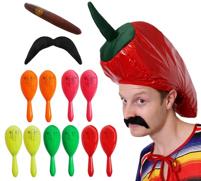 MEXICAN FIESTA CHILLI HAT AND ACCESSORY SET NOVELTY FANCY DRESS PARTY ...