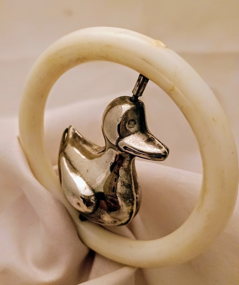 Vintage Sterling Silver Baby Rattle & Teething Ring With Duck 3" | eBay