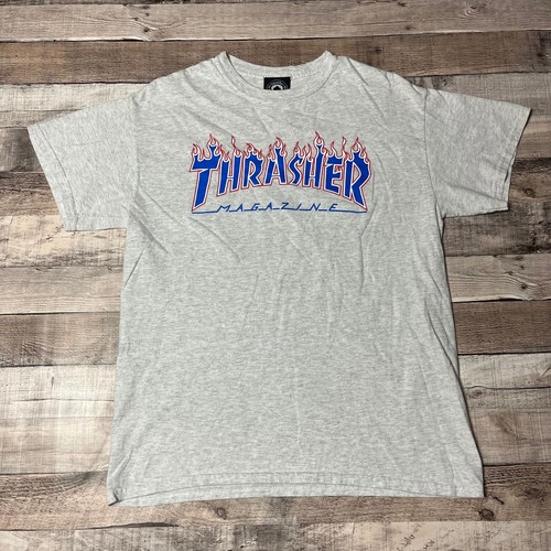 Thrasher Shirt Adult Medium Gray Skater Punk Grunge Flame Logo Flames ...