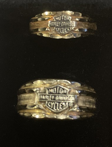 Mens & Ladies Matching 10K Yellow Gold Harley Davidson Ring Wedding Set ...