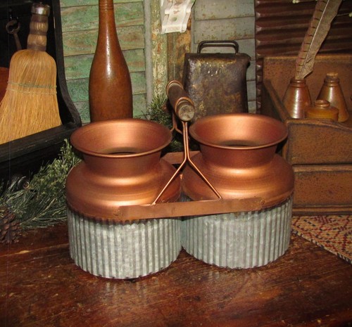 Primitive Vtg Style Farmhouse Milk Can Textured Metal Creamer Caddy ...