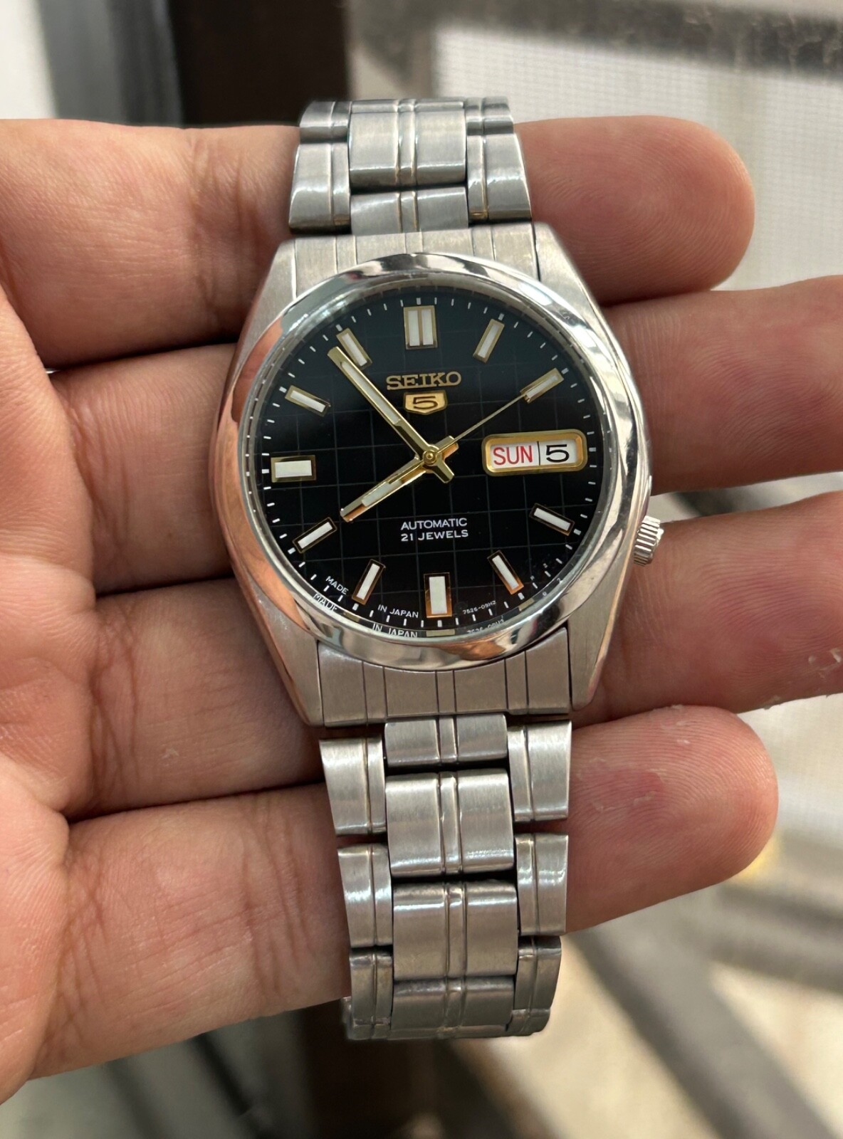 Seiko 5 Automatic 21 Jewels Black Check Dial Japan Me… - Gem