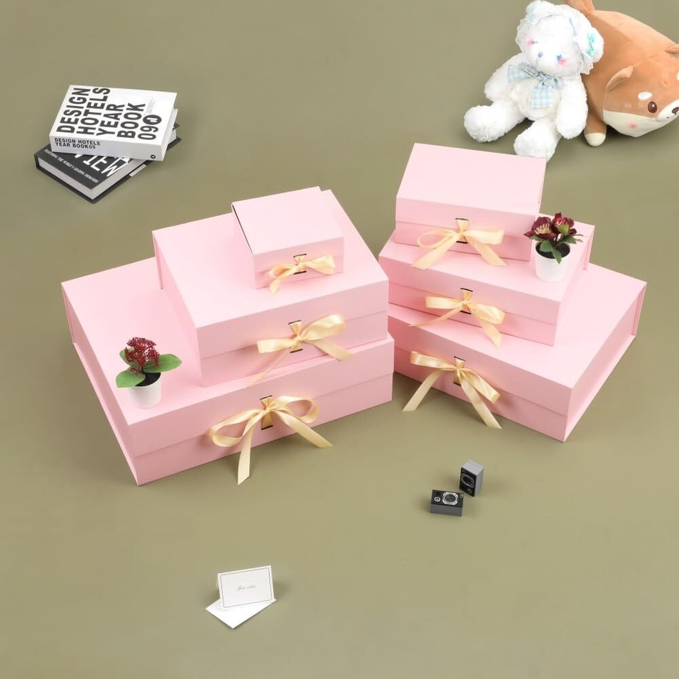 Small Gift Boxes with Lids 5 Pack 6X6X3 Inch Pink Gift Box with Ribbon ...