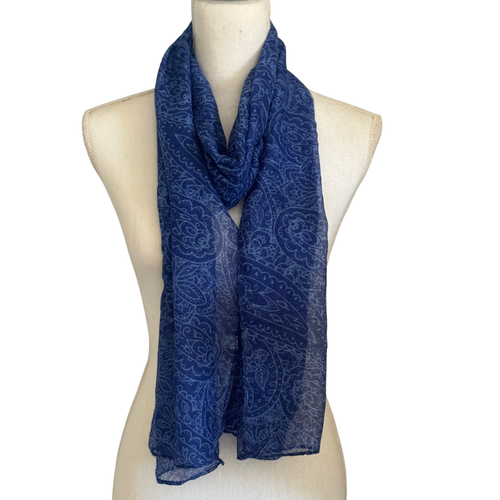 Vintage Scarf Blue Paisley Print Shawl Wrap Rectangle 70x16in The ...