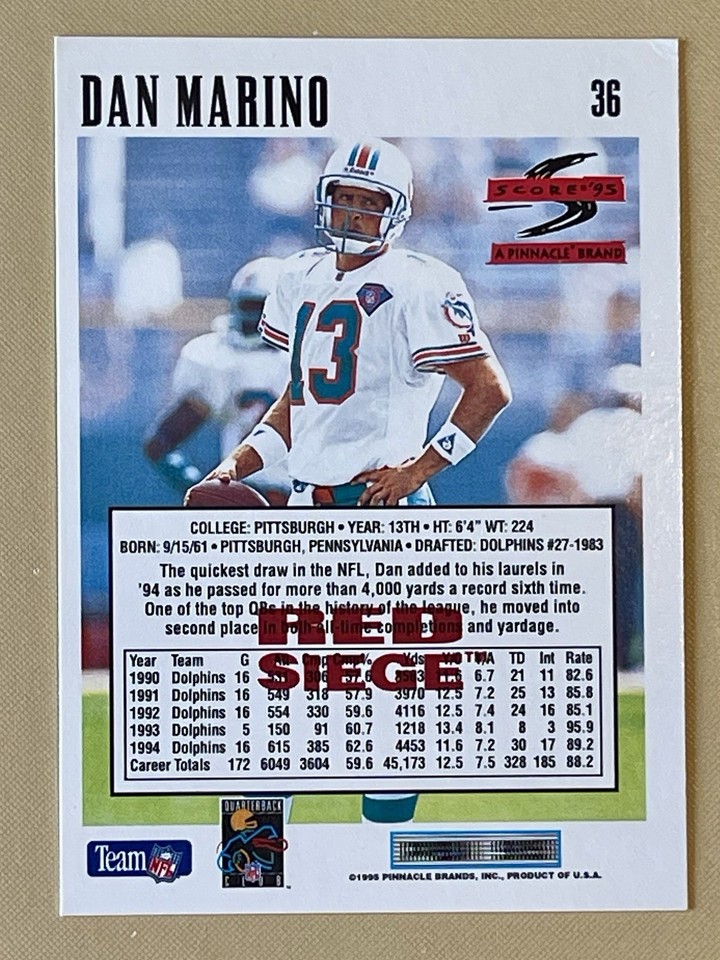 1995 PINNACLE SCORE ARTIST’S PROOF DAN MARINO CARD # 36 RED SIEGE | eBay