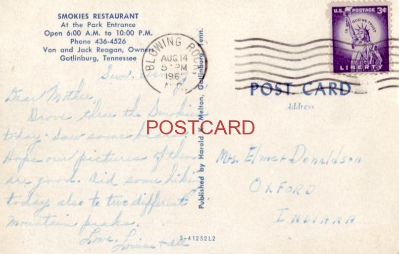 1967 SMOKIES RESTAURANT Von and Jack Reagan, GATLINBURG, TENNESSEE | eBay