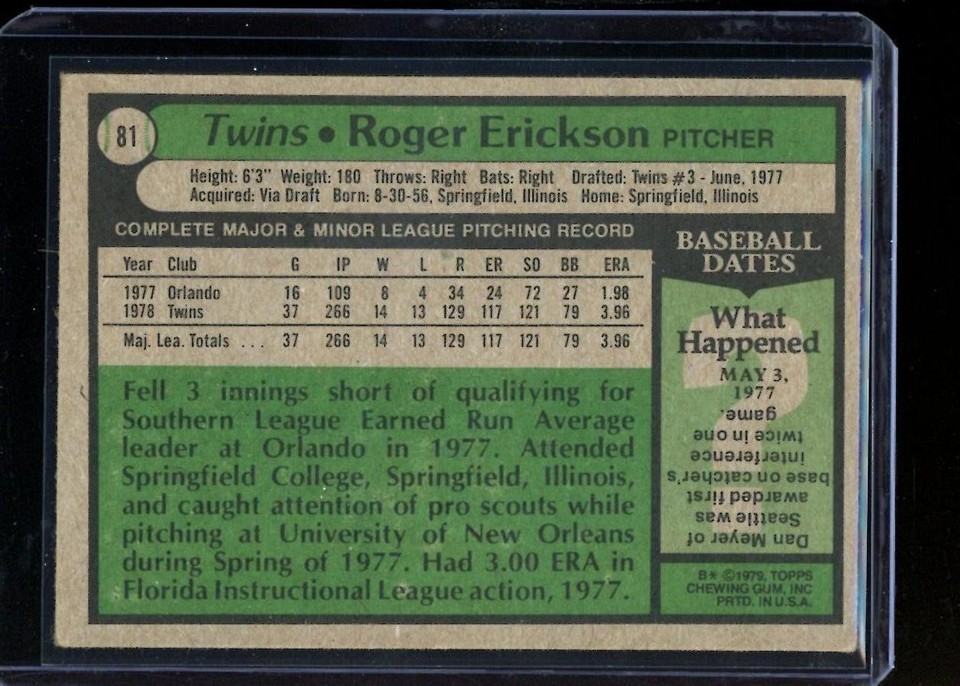 1979 Topps #81 Roger Erickson | eBay