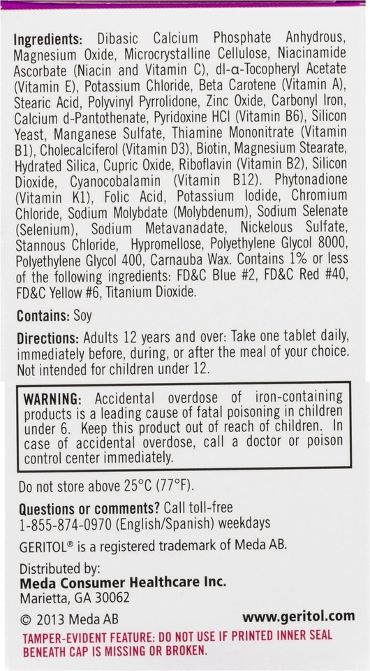 Geritol Vitamins Multivitamin & Mineral Supplement 100 Tablets Each ...