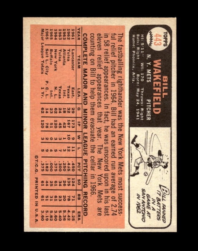 1966 Topps Set-Break #443 Bill Wakefield NR-MINT *GMCARDS* | eBay