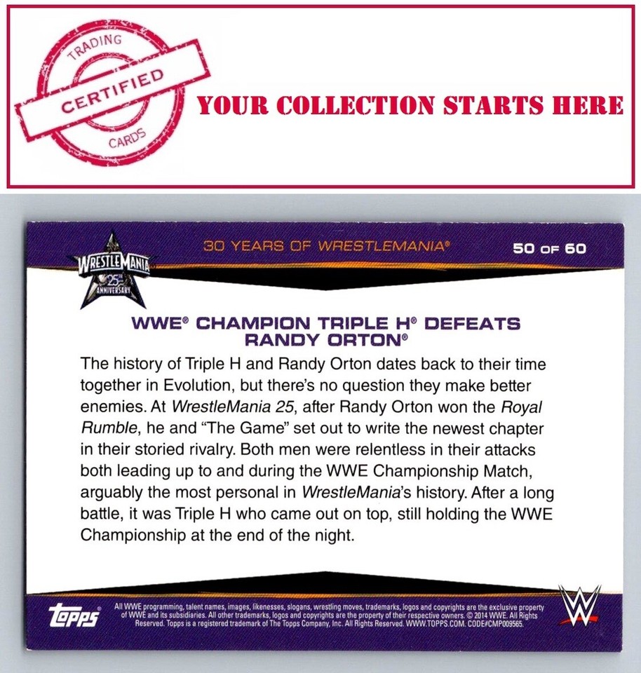 2014 Topps WWE Road to Wrestlemania #50 Triple H Defeats Randy Orton | eBay