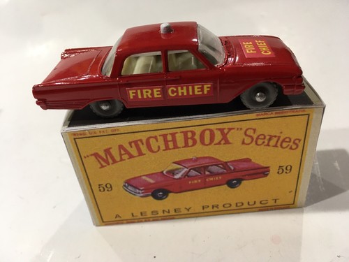 Matchbox Lesney #59 Custom Ford Fairlane Fire Chief Car Grey Wheels ...