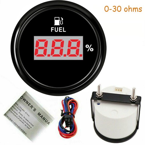 52MM 2-1/16'' Digital Fuel Level Gauge 0-30ohms for Car Marine Red LED ...