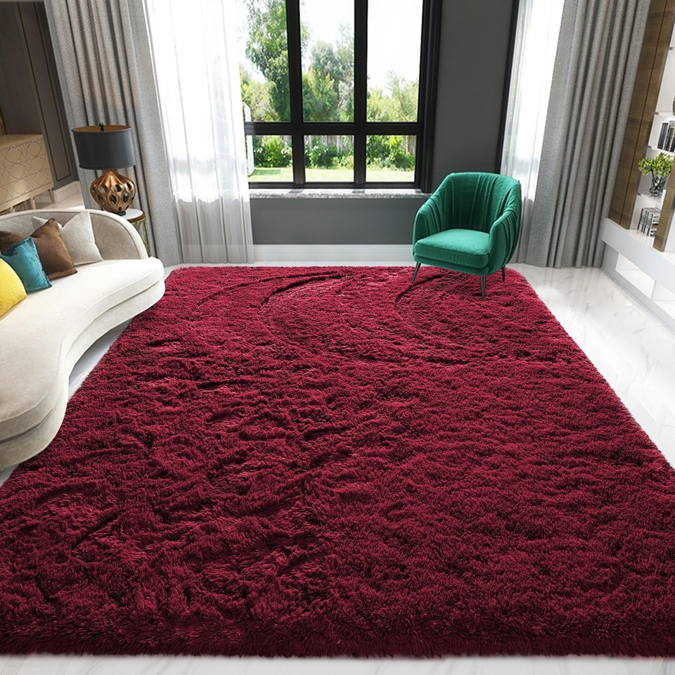 Burgundy Red Area Rug 8x10 Large Rugs for Living Room Bedroom, Fluffy ...