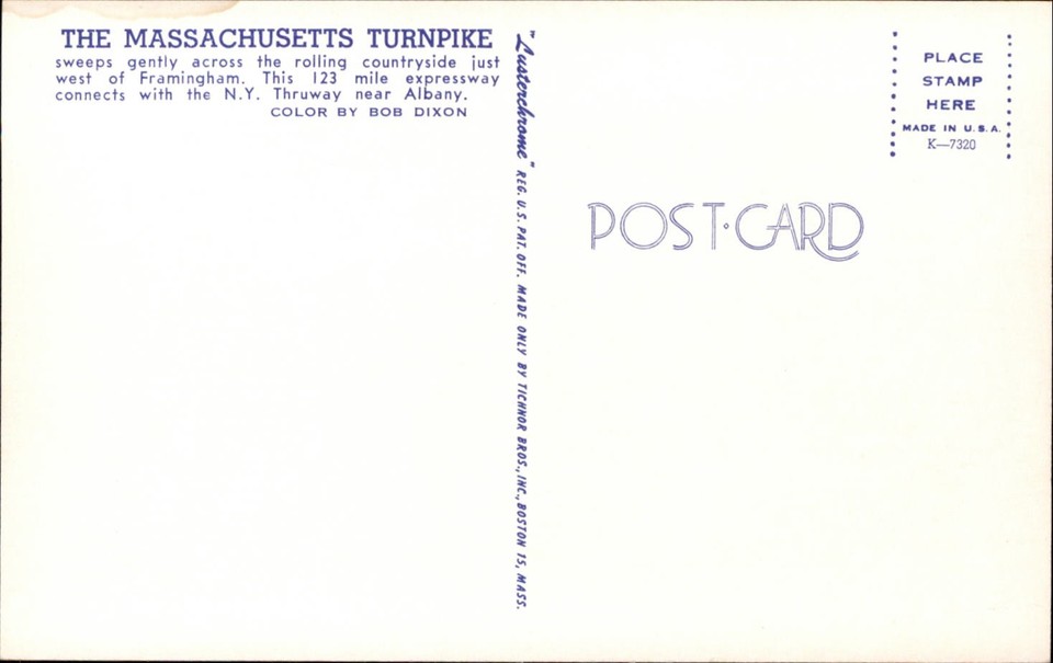 Massachusetts Turnpike Framingham Massachusetts vintage postcard m731 ...