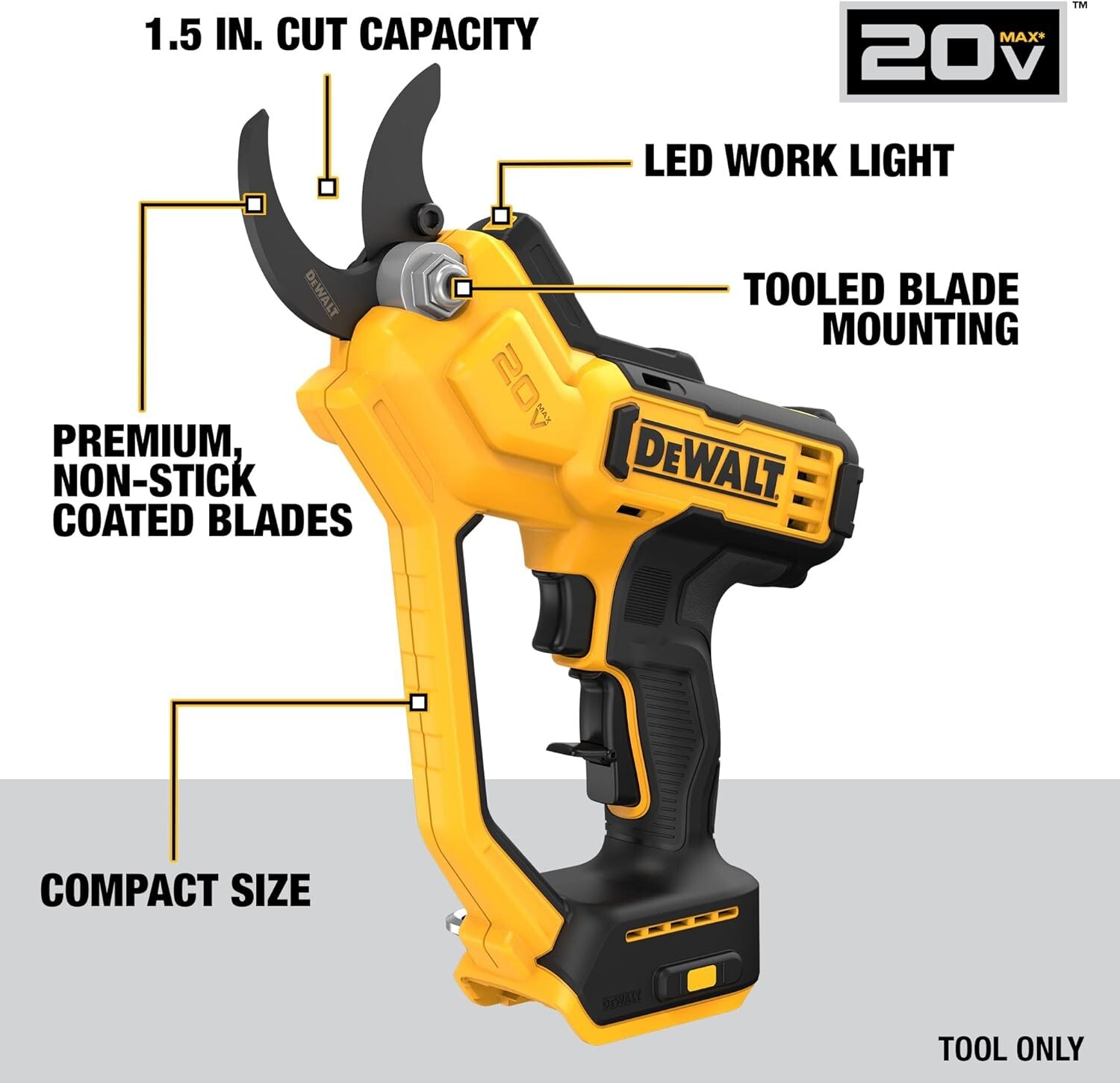 DEWALT DCPR320B 20V MAX 1.5" Cordless Pruner - Yellow for sale online ...