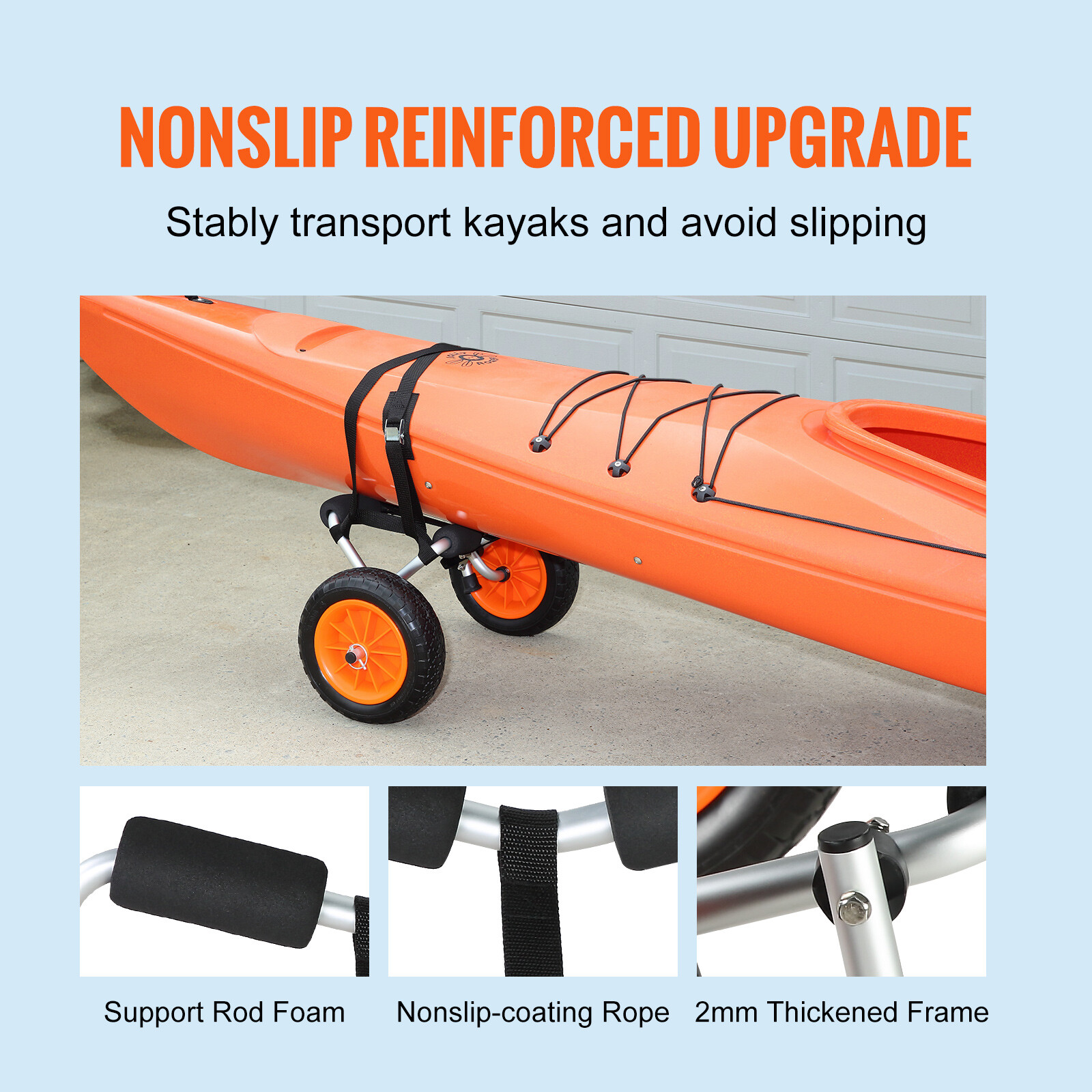VEVOR 250lbs Foldable Kayak Canoe Boat Carrier Dolly Cart with 10 ...
