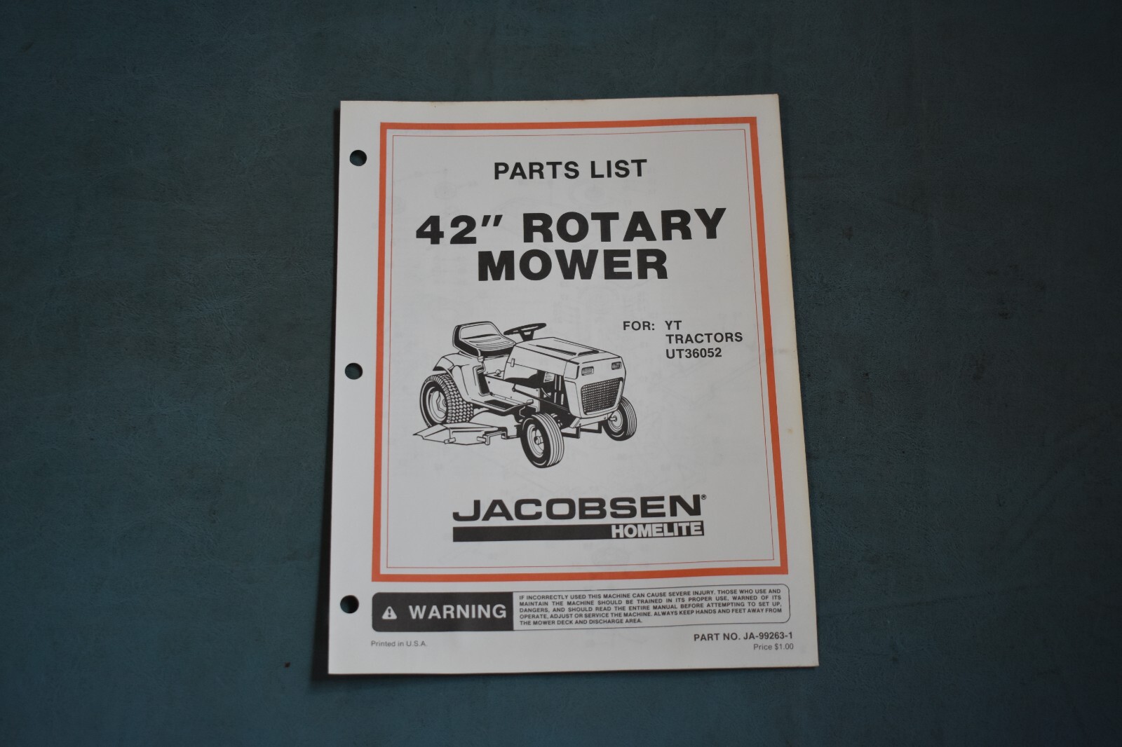 Jacobsen Homelite 42" Inch Rotary Mower Deck Parts List Manual for YT ...