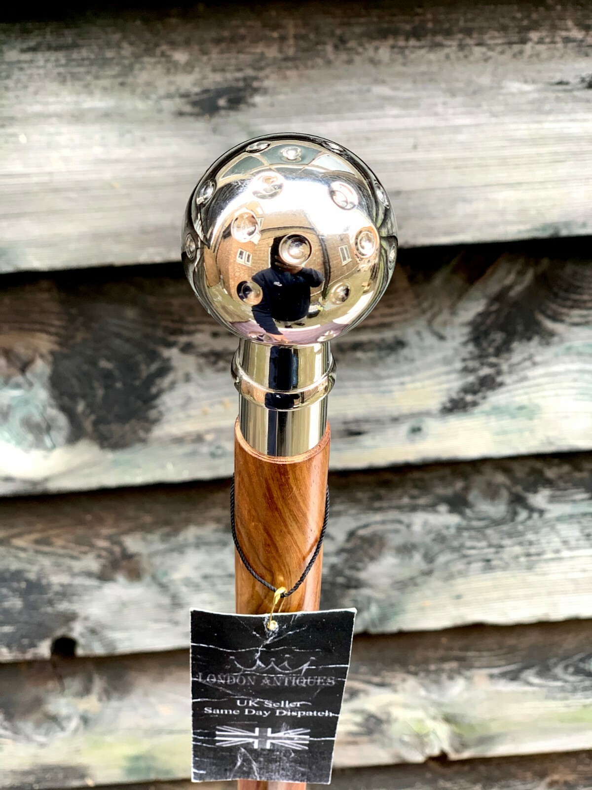 Wooden Foldable Walking Stick & Golf Ball Silver Handle - Elegant ...