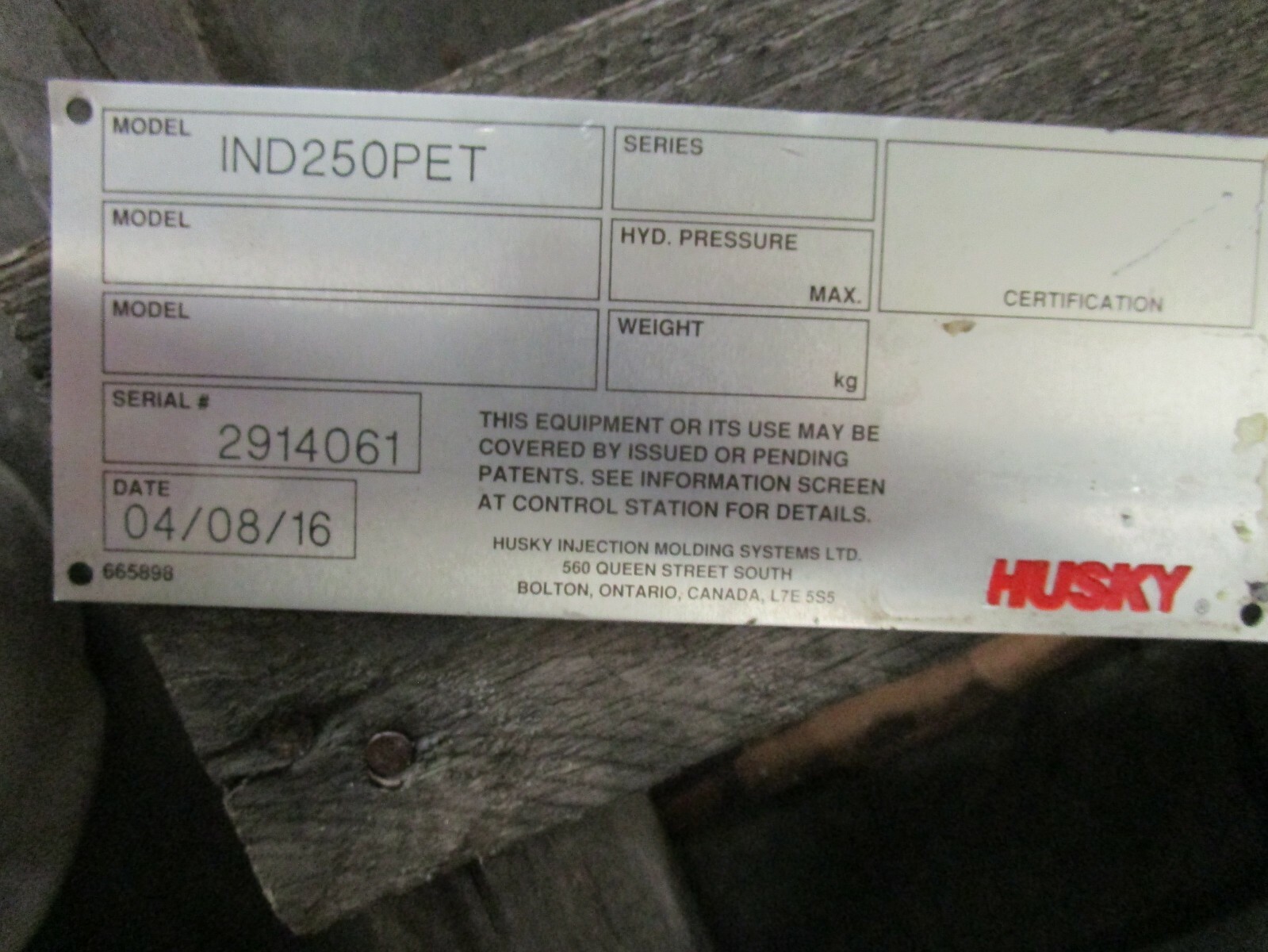 HUSKY HPN-2720382 DA 56X40S:980 INJECTION CYLINDER 200 BAR | eBay