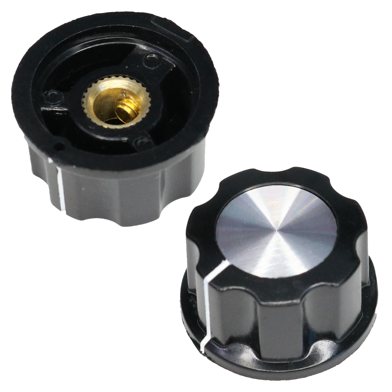 Large Fluted Rotary Control Knobs - Silver Metal Cap, Grub Screw Fixing ...