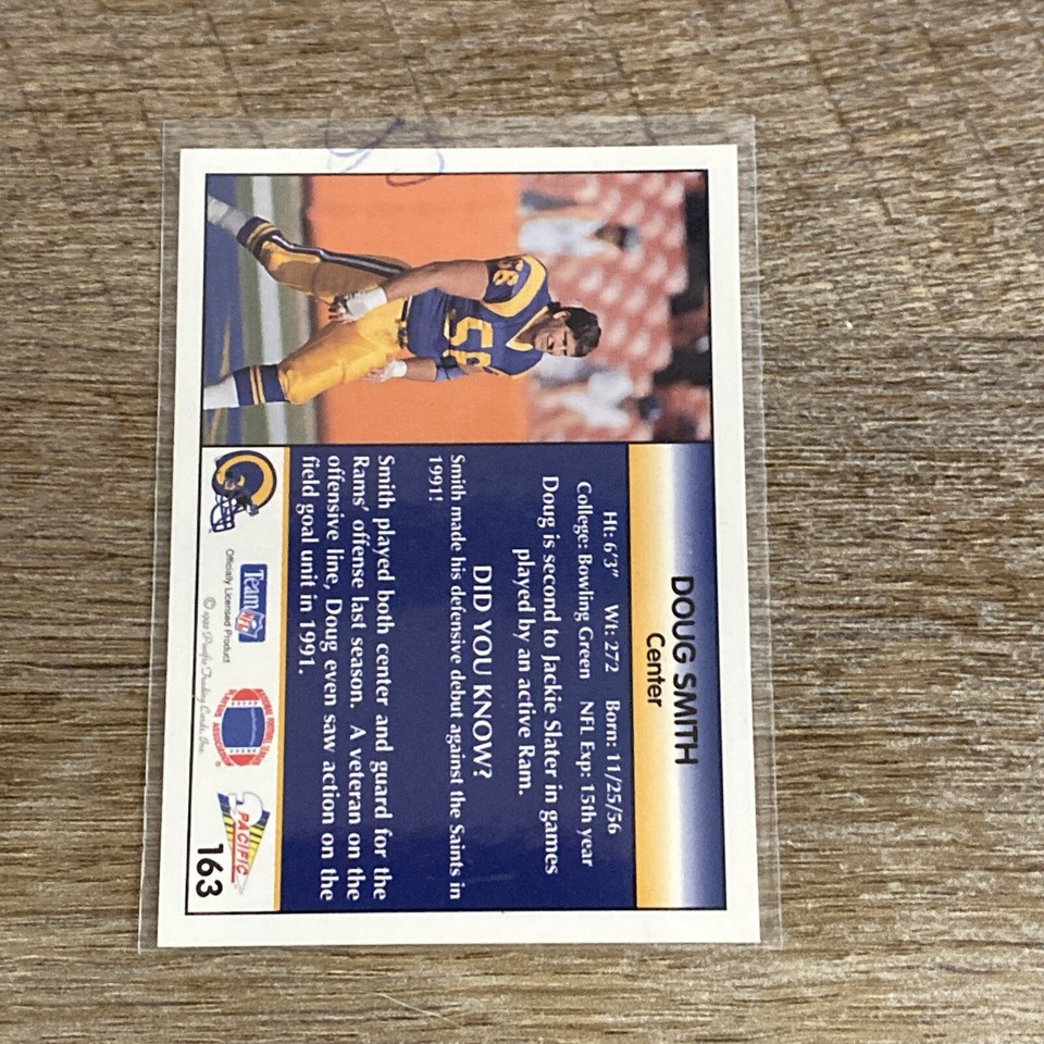 Doug Smith Los Angeles Rams Auto Signed Card Autograph Pacific 91’ #163 ...