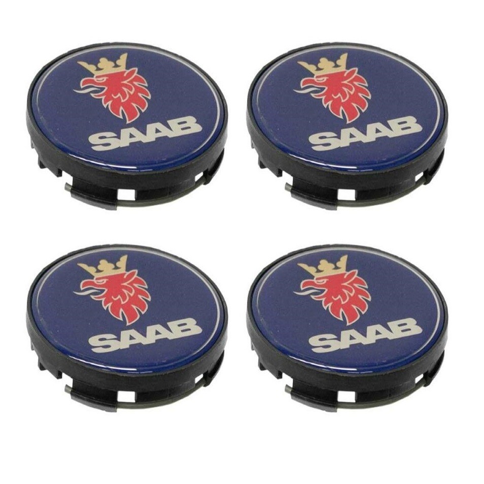 Genuine Set of 4 Center Hub Caps for Alloy Wheel w/ Black Edge For SAAB ...