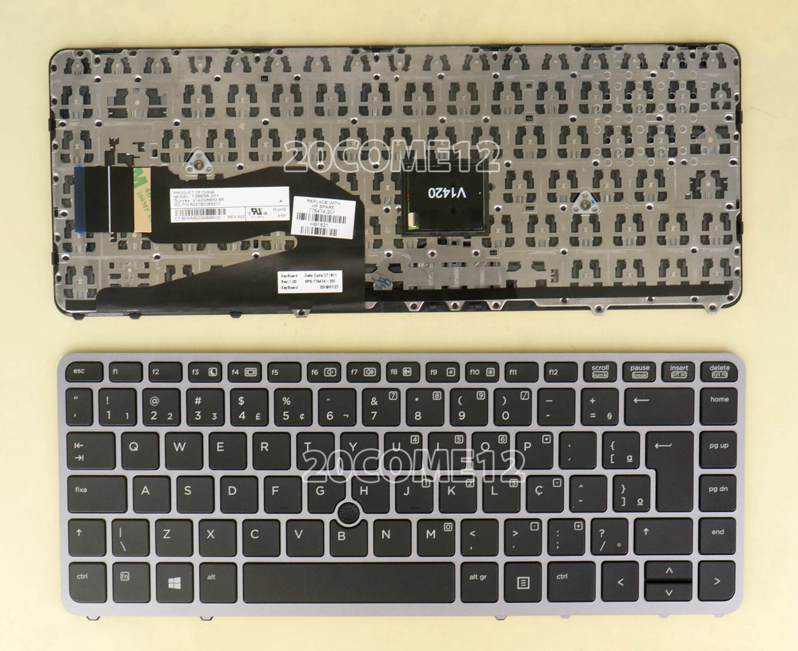 New for HP Elitebook 750 G1 750 G2 755 G2 Keyboard Silver frame Brazil ...