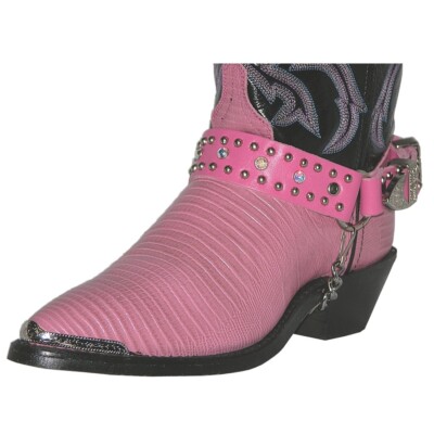 Pink Leather Boot Chains with Nickel Plated Nail Heads and Rhinestones ...