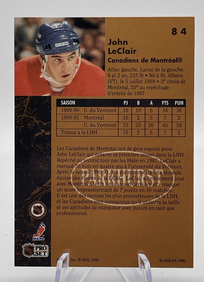 John LeClair RC 1991-92 Parkhurst FRENCH #84 Rookie Card Montreal ...